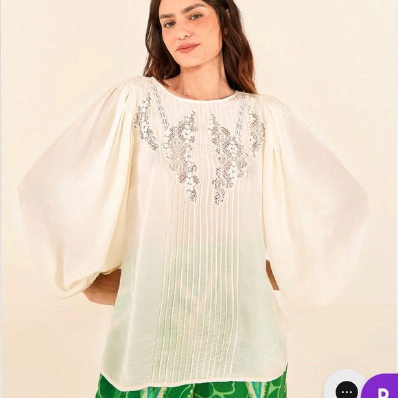 FARM Rio | Tops | Farm Rio White Balloon Sleeve Blouse M Nwt | Poshmark
